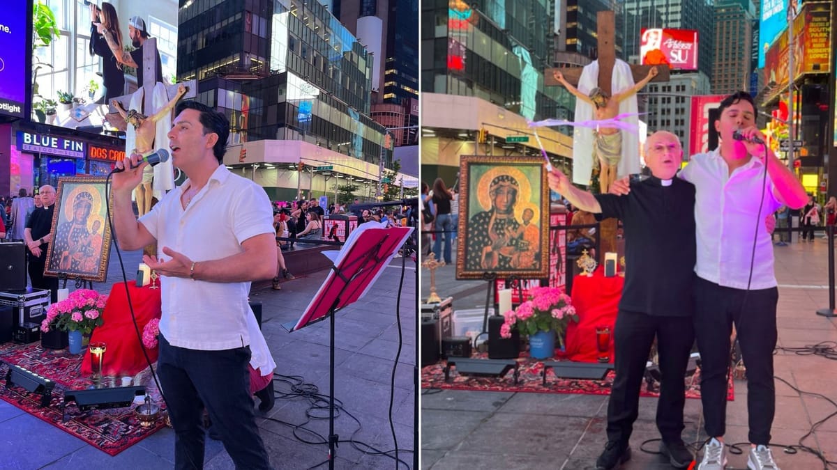 Catholics Pray in Times Square on Pentecost