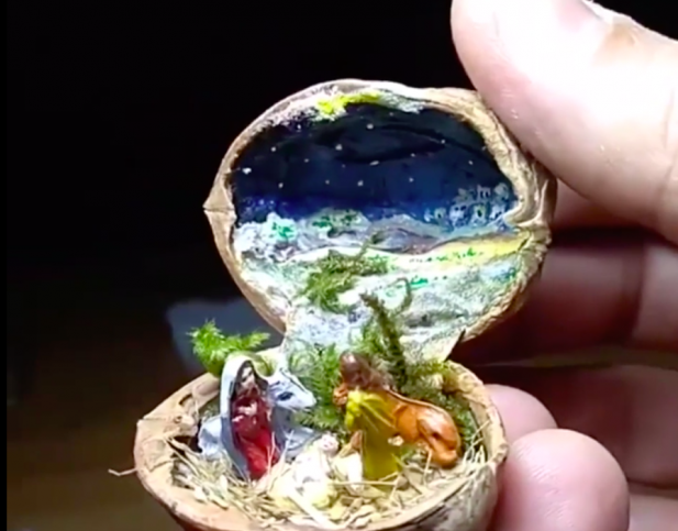 Beautiful Nativity is Carved in Walnut Shell & Painted in Fascinating ...